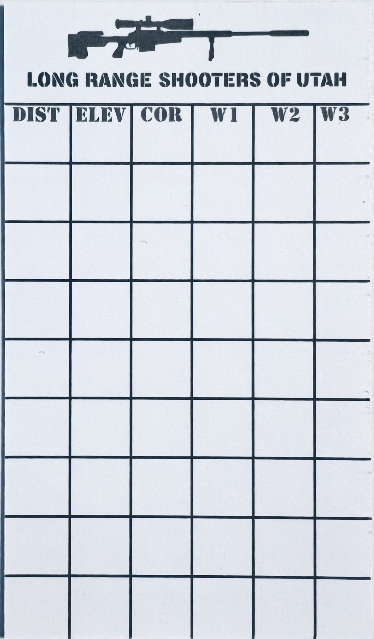 Cheat Sheet Dope Card by Cole-Tac - Long Range Shooters Of Utah